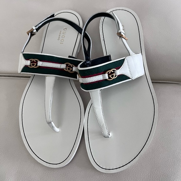 Gucci | Shoes | Gucci White And Green Sandals With Modern Design | Poshmark